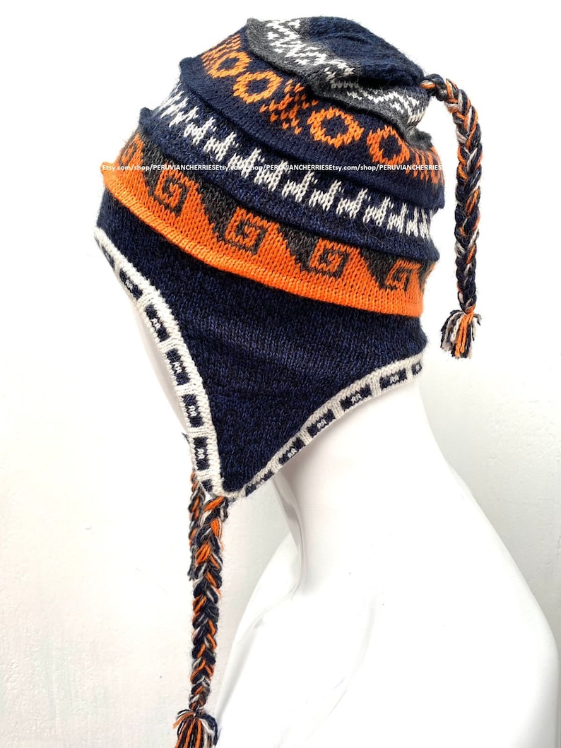Unisex Peruvian Alpaca Hat Chullo With Earflaps 100% Lining Soft Fleece ...