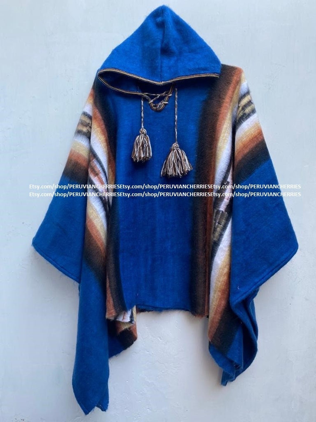Blue Alpaca Poncho for Men and Woman,length 67" Width 57", Poncho ...
