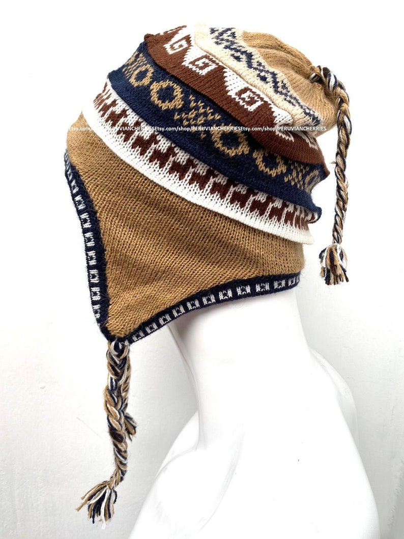 Unisex Peruvian Alpaca Hat Chullo With Earflaps 100% Lining Soft Fleece ...