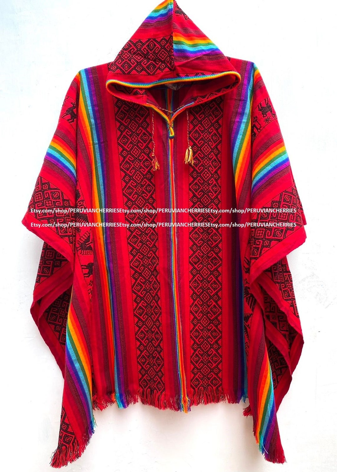 Alpaca Poncho Red for Men and Woman, Poncho Alpaca Wool, Peru, Poncho ...