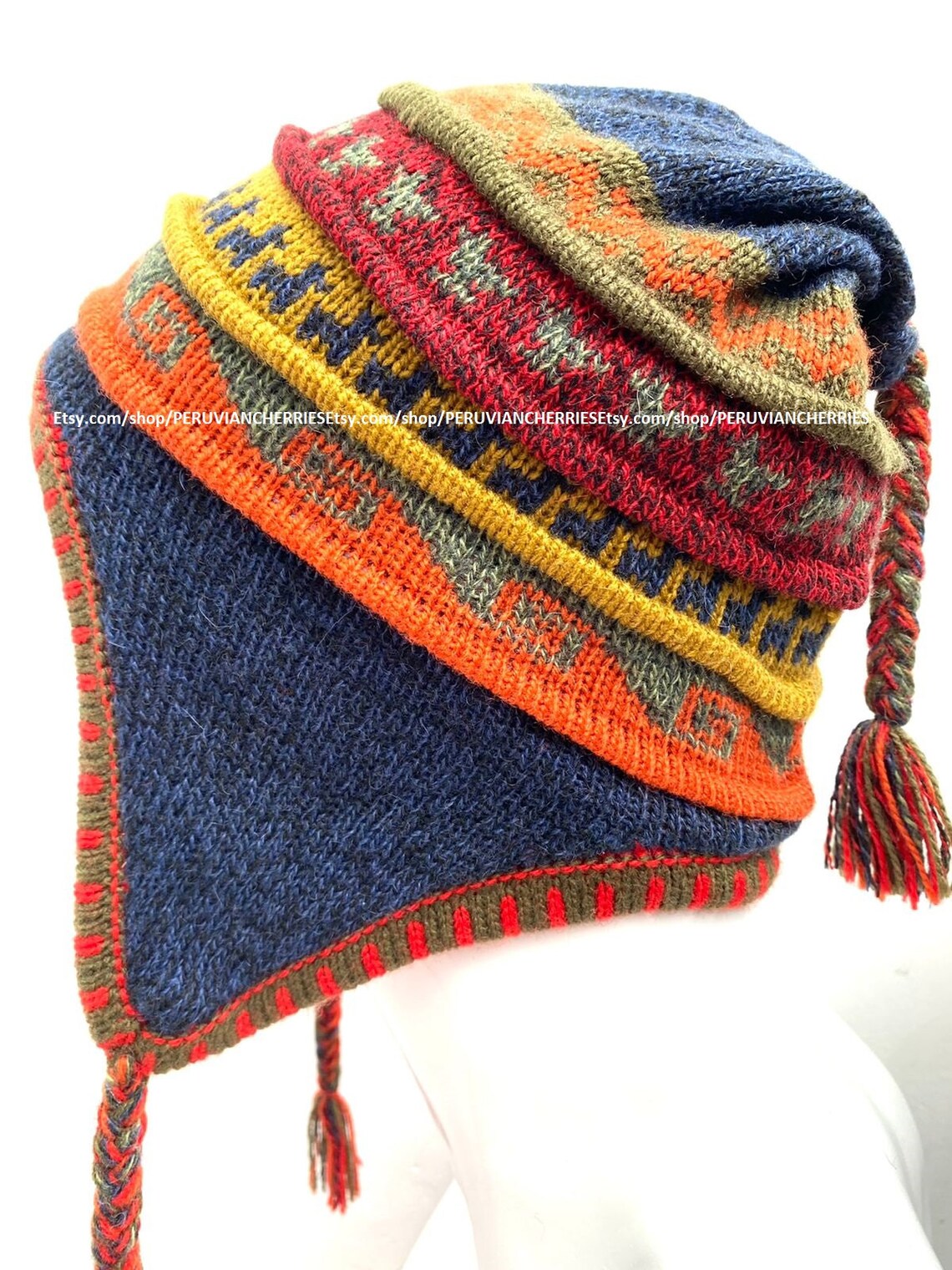 Blue With Orange Unisex Peruvian Alpaca Hat Chullo With - Etsy