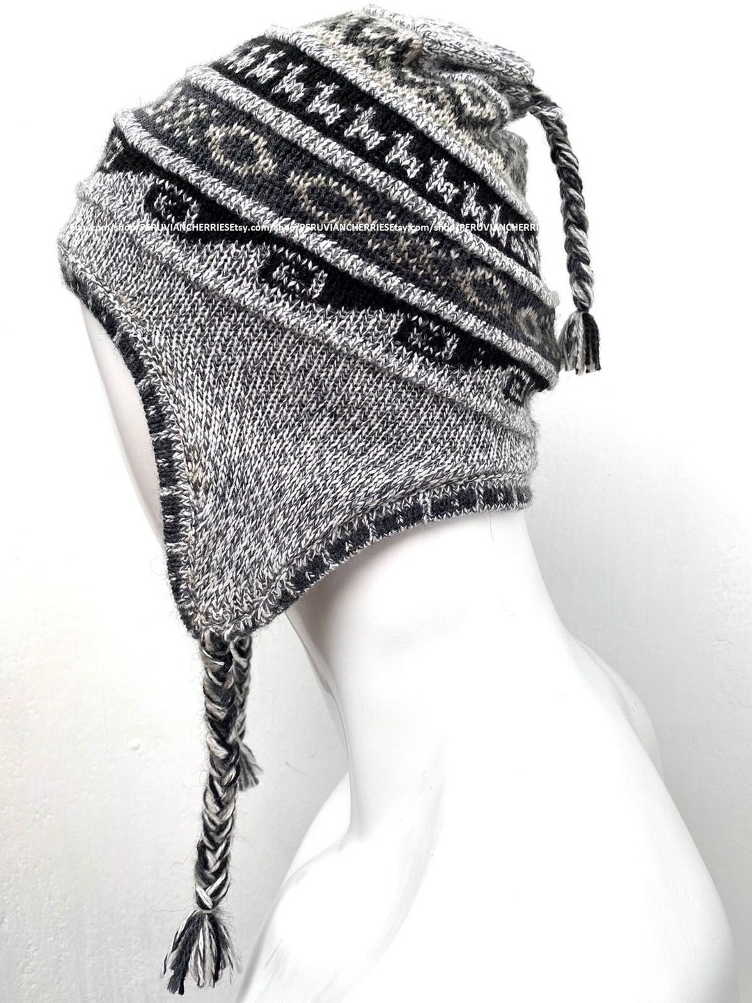 Hash Gray Unisex Peruvian Alpaca Hat Chullo With Earflaps 100% Lining ...
