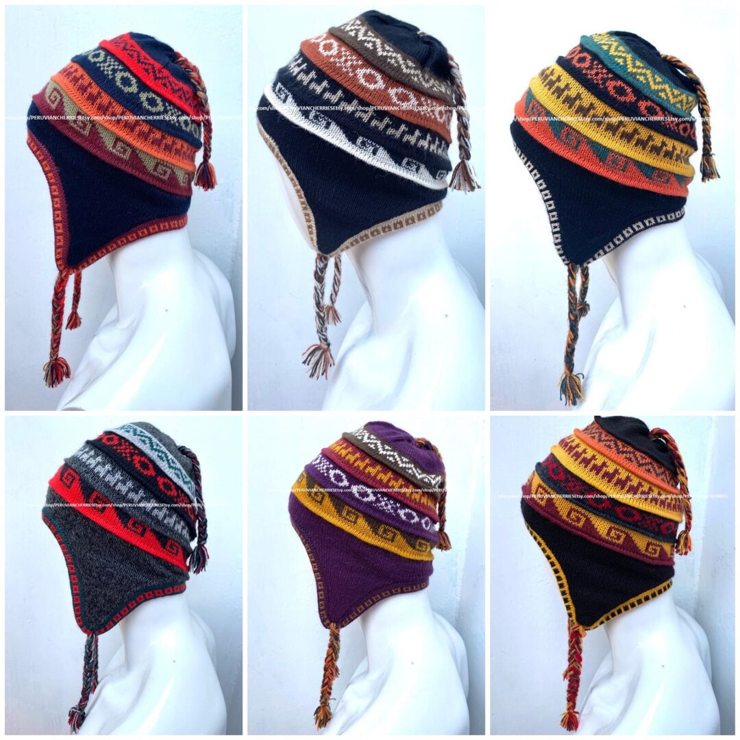 Unisex Peruvian Alpaca Hat Chullo With Earflaps 100% Lining Soft Fleece ...