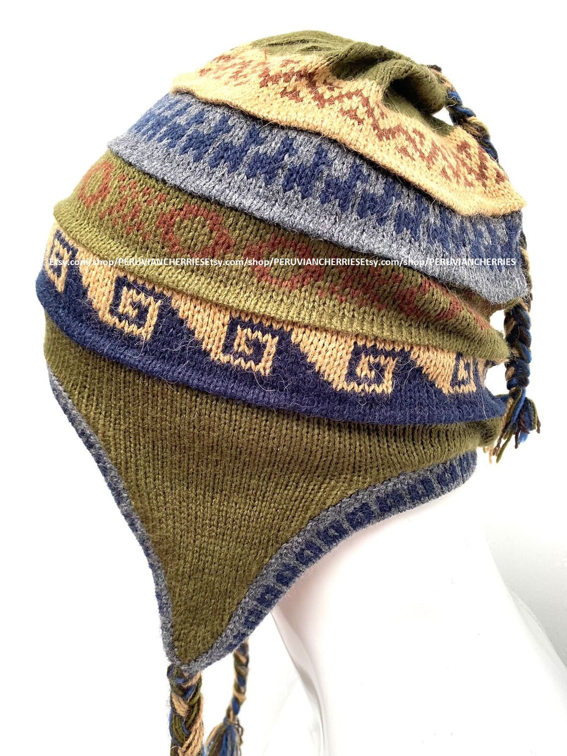 Green Military With Red Unisex Peruvian Alpaca Hat Chullo With - Etsy