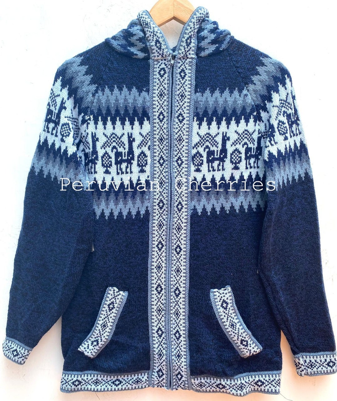 Blue Alpaca Sweater, Unisex Alpaca Sweater Cardigan, Alpaca Fiber ...