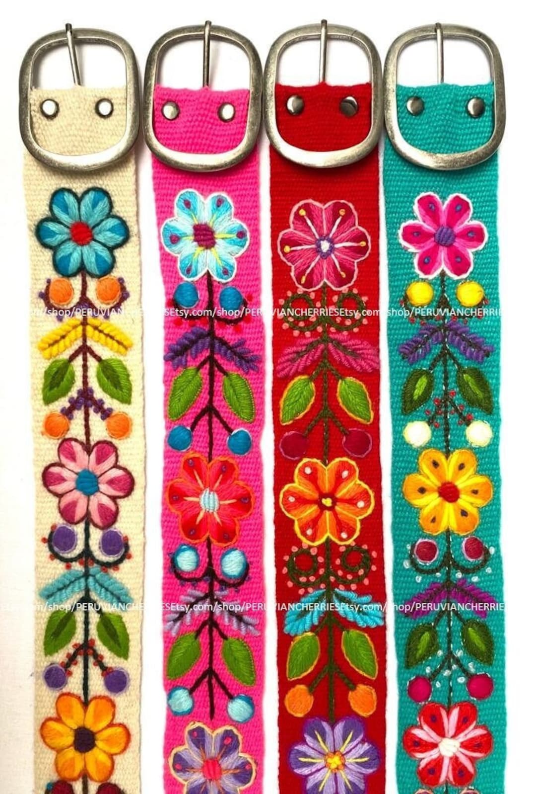 Hand Embroidered Belt Floral Colorful Peruvian Embroidered Belt Floral ...