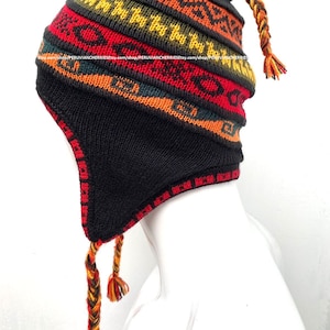 Unisex Peruvian Alpaca Hat Chullo With Earflaps 100% Lining Soft Fleece ...