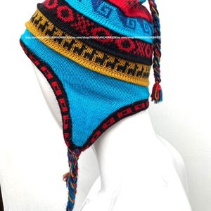 Blue With Orange Unisex Peruvian Alpaca Hat Chullo With Earflaps 100% ...