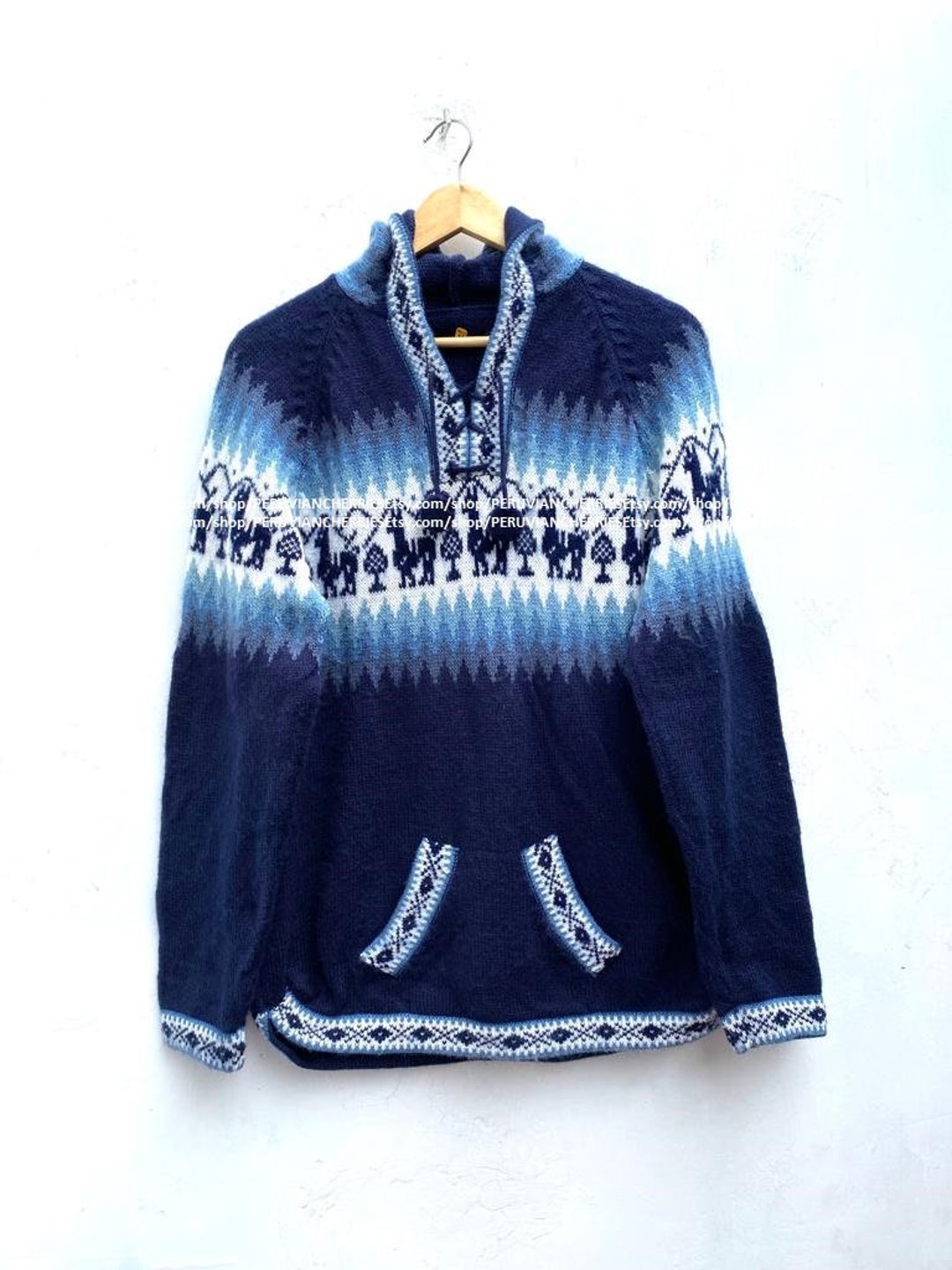 Dark Blue Alpaca Unisex Sweater, Alpaca Wool Cardigan Little Llamas ...