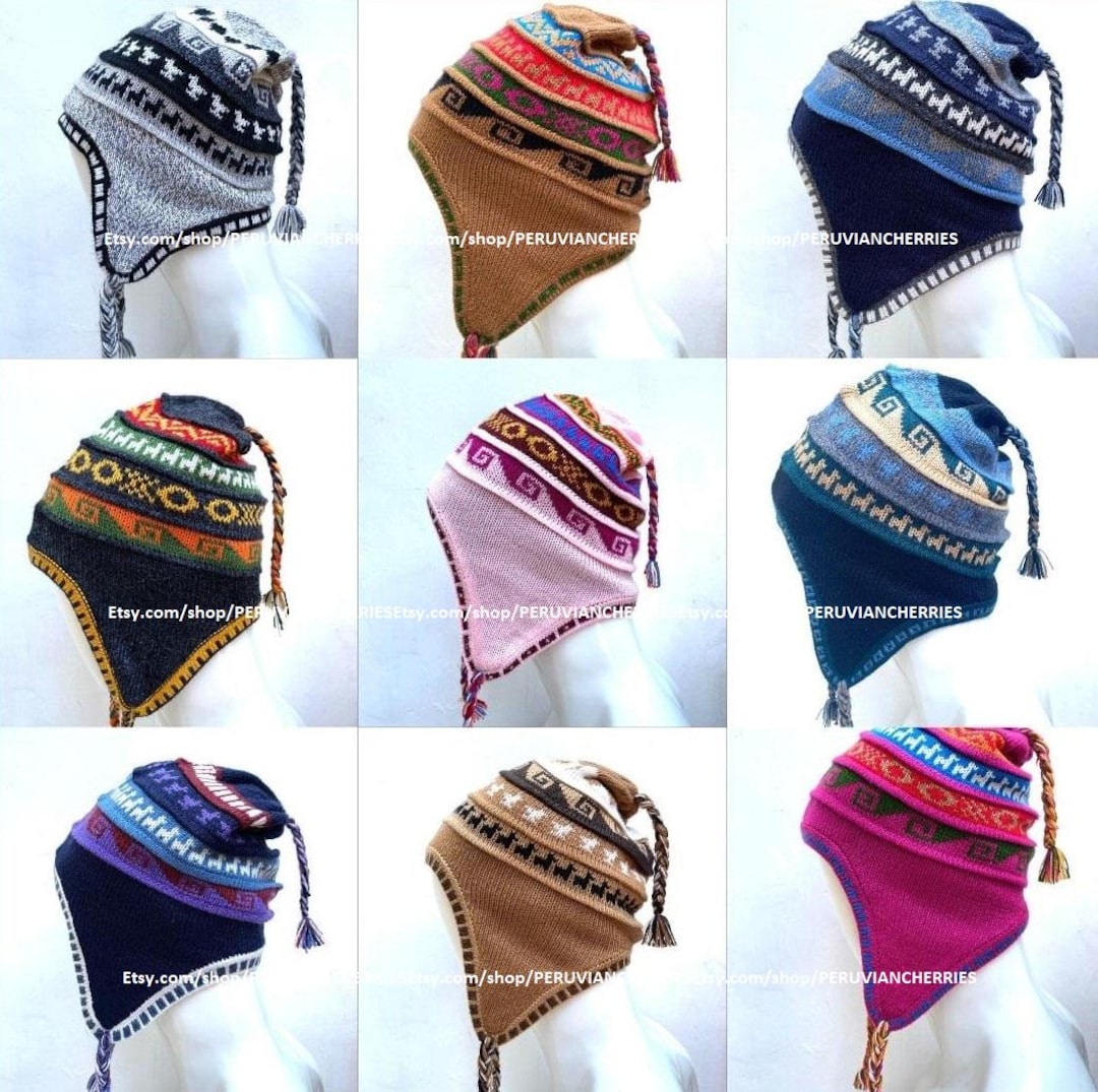Unisex Peruvian Alpaca Hat Chullo With Earflaps 100% Lining Soft Fleece ...