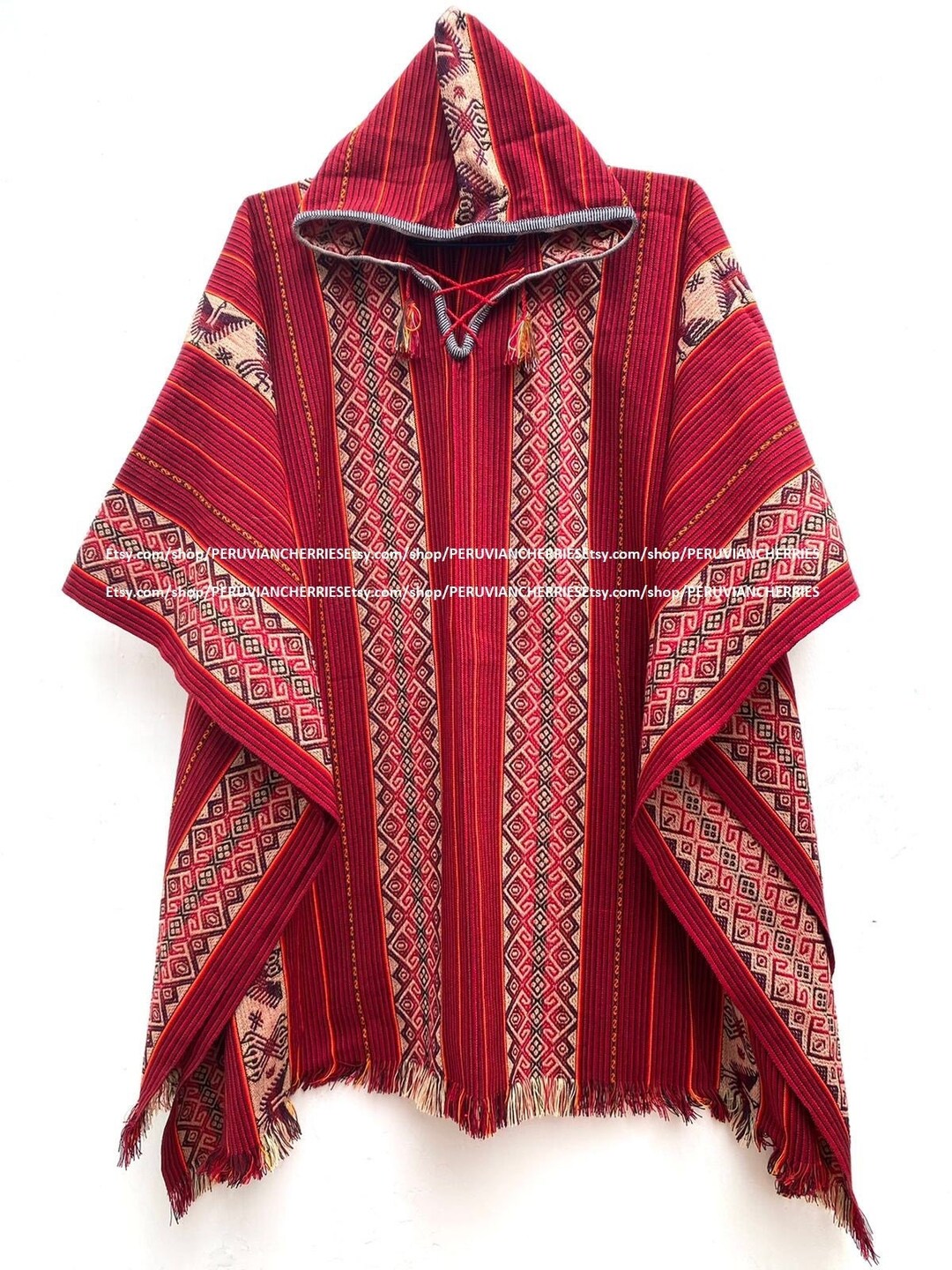 Alpaca Poncho Red of Men and Woman, Poncho Alpaca Wool, Peru, Poncho ...