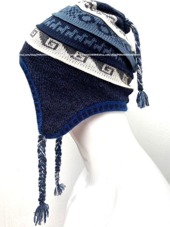 Blue Unisex Peruvian Alpaca Hat Chullo With Earflaps 100% - Etsy