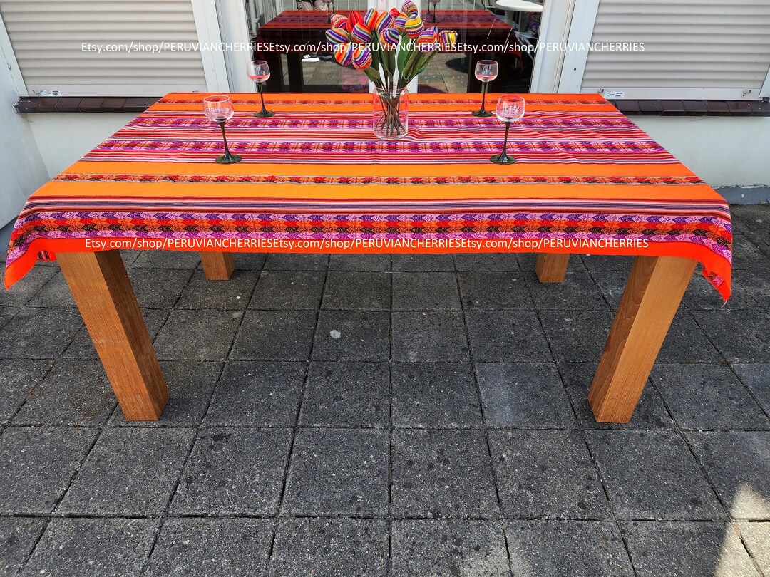 Original Orange Peruvian Fabric, Tribal Ethnic Stripy Textile, Blanket ...