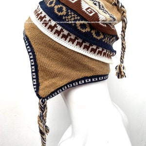 Blue Unisex Peruvian Alpaca Hat Chullo With Earflaps 100% Lining Soft ...