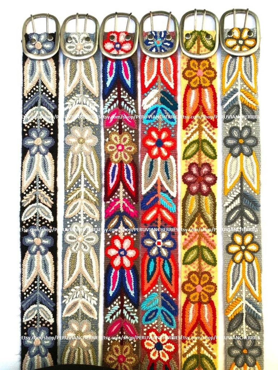 Hand Embroidered Belt Floral Colorful Peruvian Embroidered Belt Floral ...