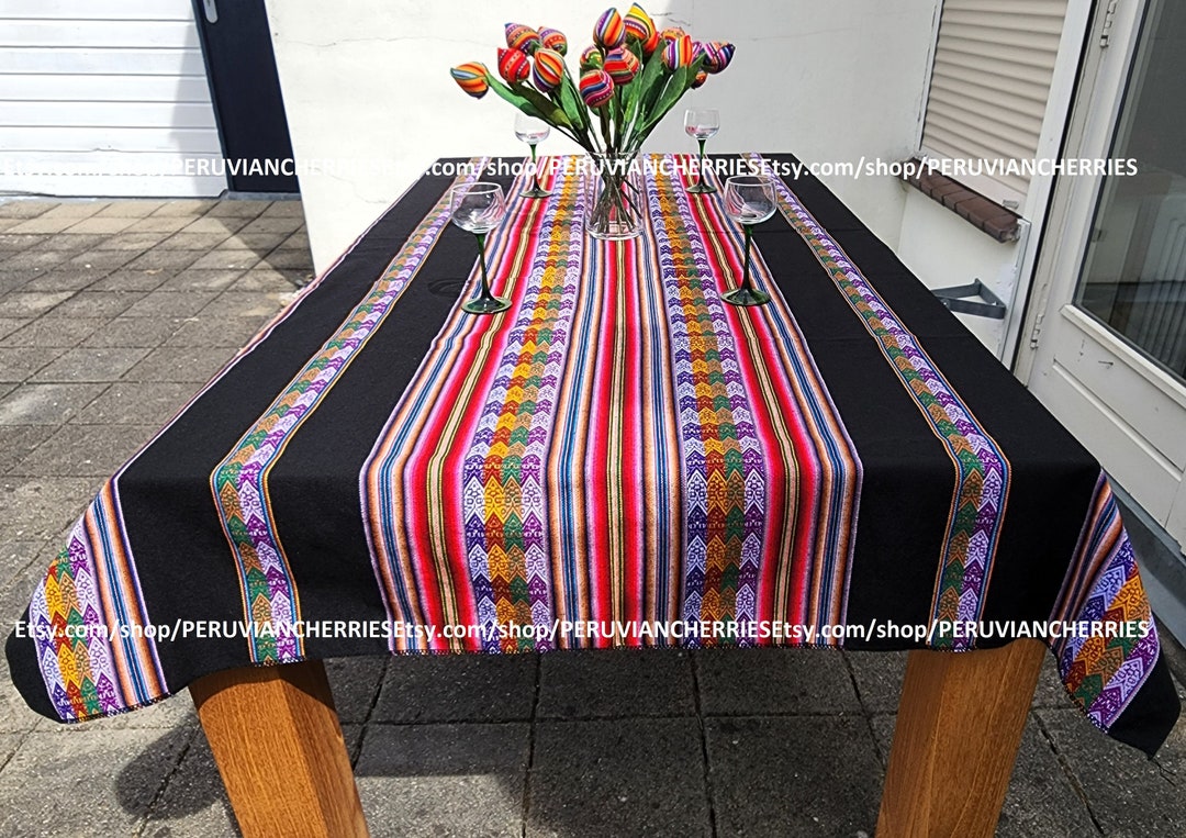 Tela peruana negra original, textil de rayas étnicas tribales, manta ...