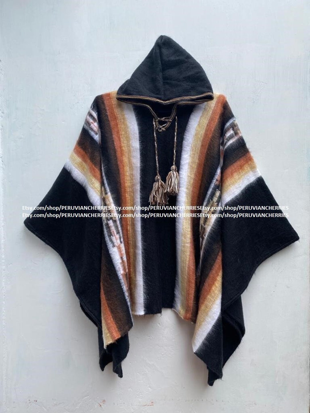 Black Alpaca Poncho for Men and Woman,length 67" Width 57", Poncho ...