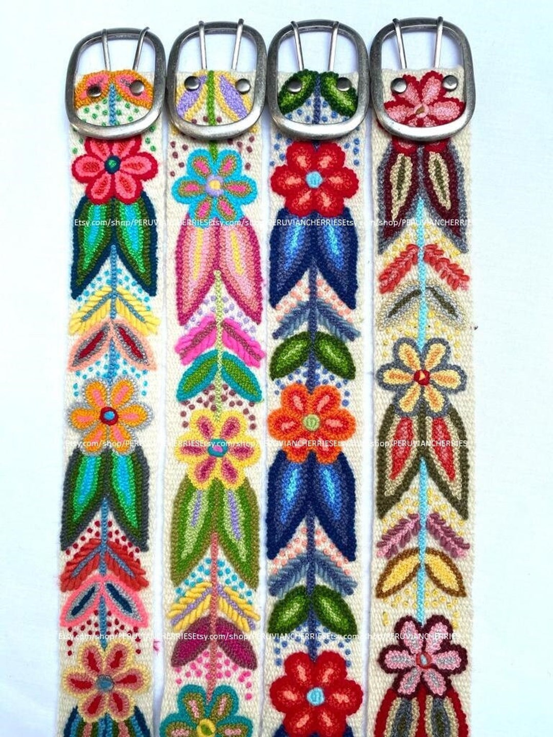Hand Embroidered Belt Floral Colorful Peruvian Embroidered Belt Floral ...