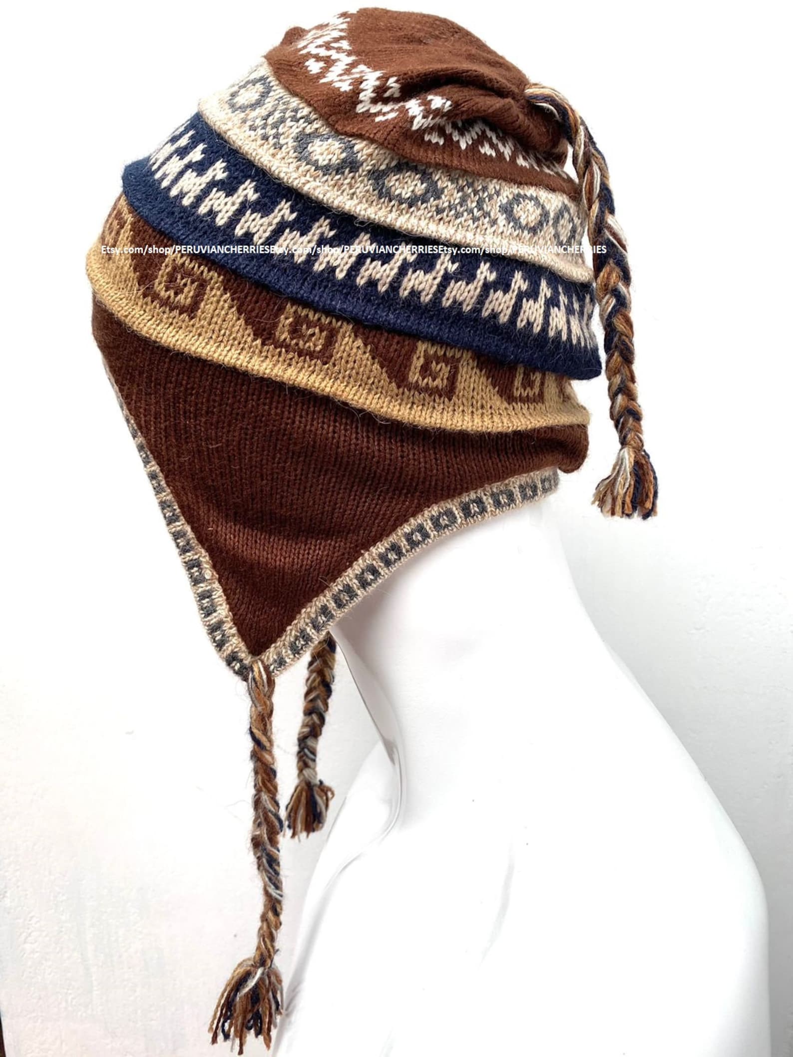 Unisex Peruvian Alpaca Hat Chullo With Earflaps 100% Lining Soft Fleece ...