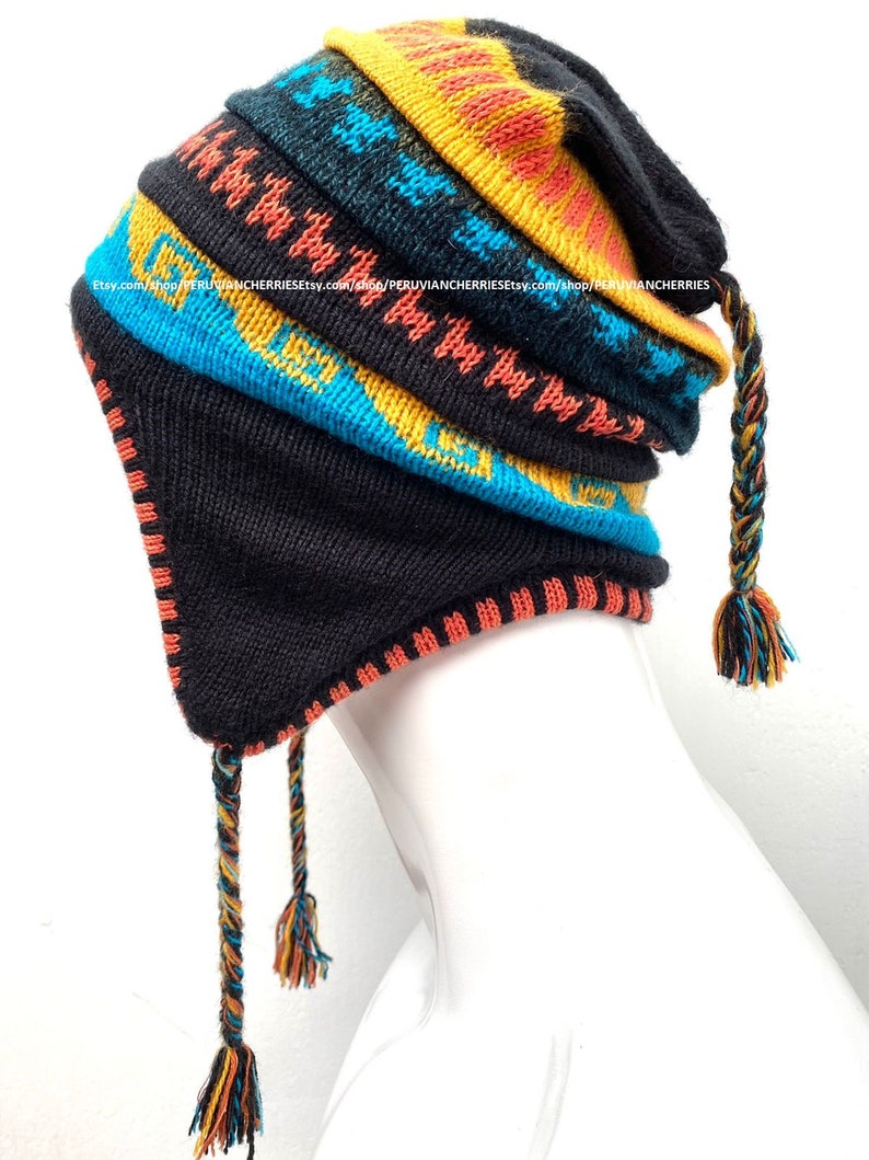Blue Unisex Peruvian Alpaca Hat Chullo With Earflaps 100% - Etsy