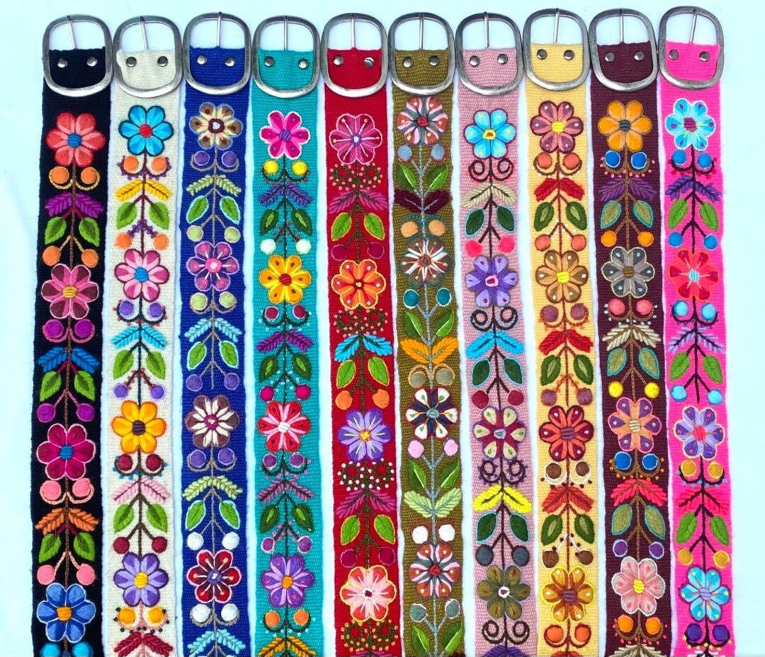 Hand Embroidered Belt Floral Colorful Peruvian Embroidered - Etsy