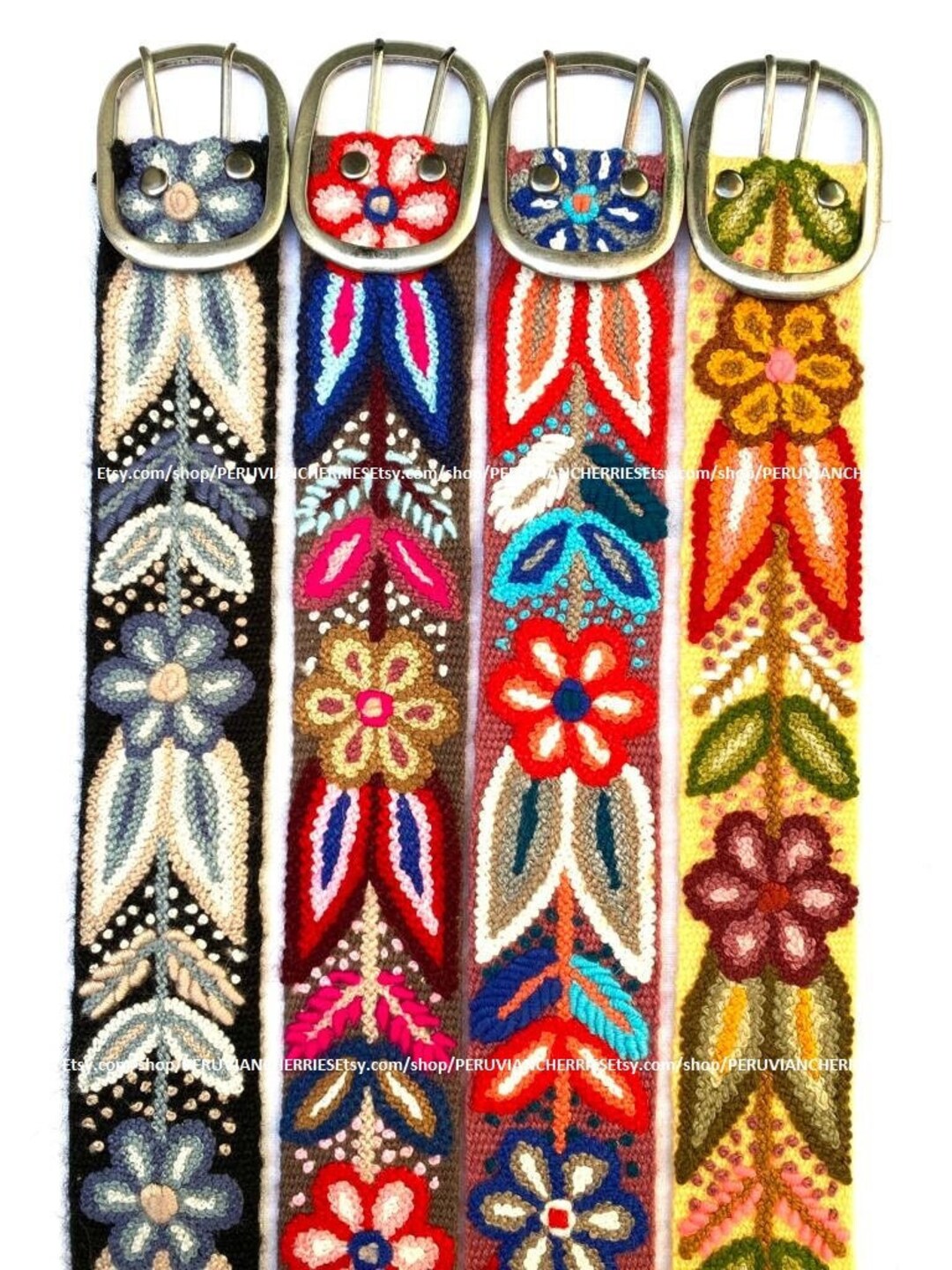 Hand Embroidered Belt Floral Colorful Peruvian Embroidered Belt Floral ...
