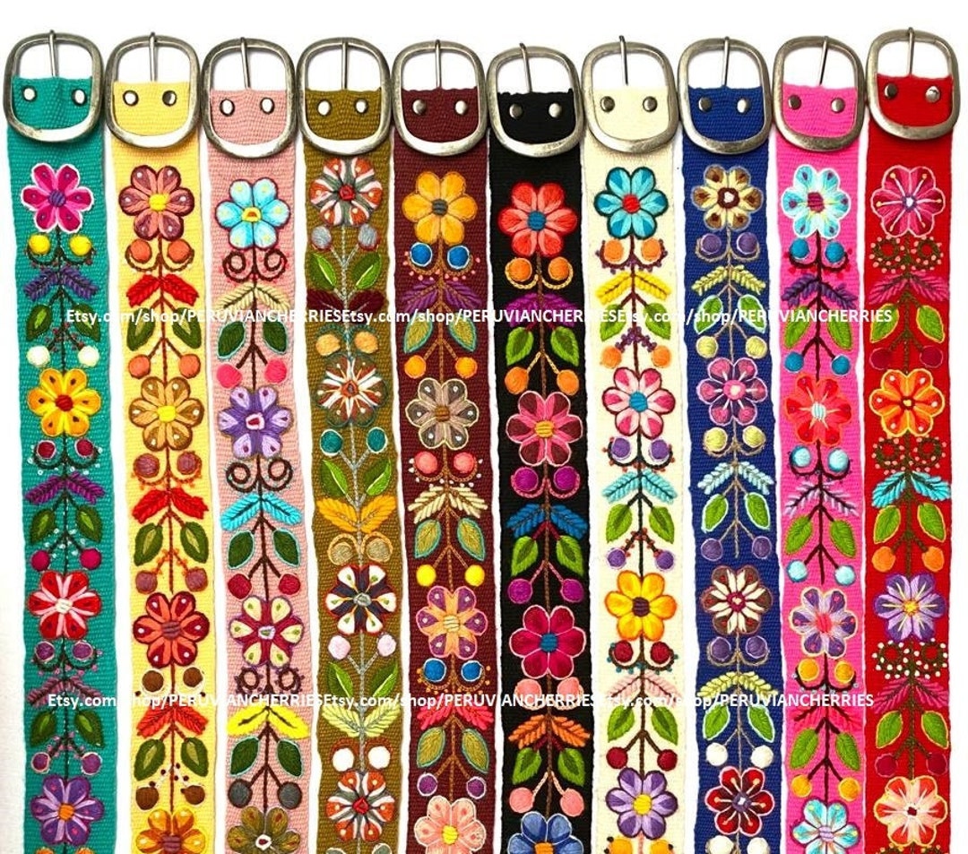 Hand Embroidered Belt Floral Colorful Peruvian Embroidered Belt Floral ...
