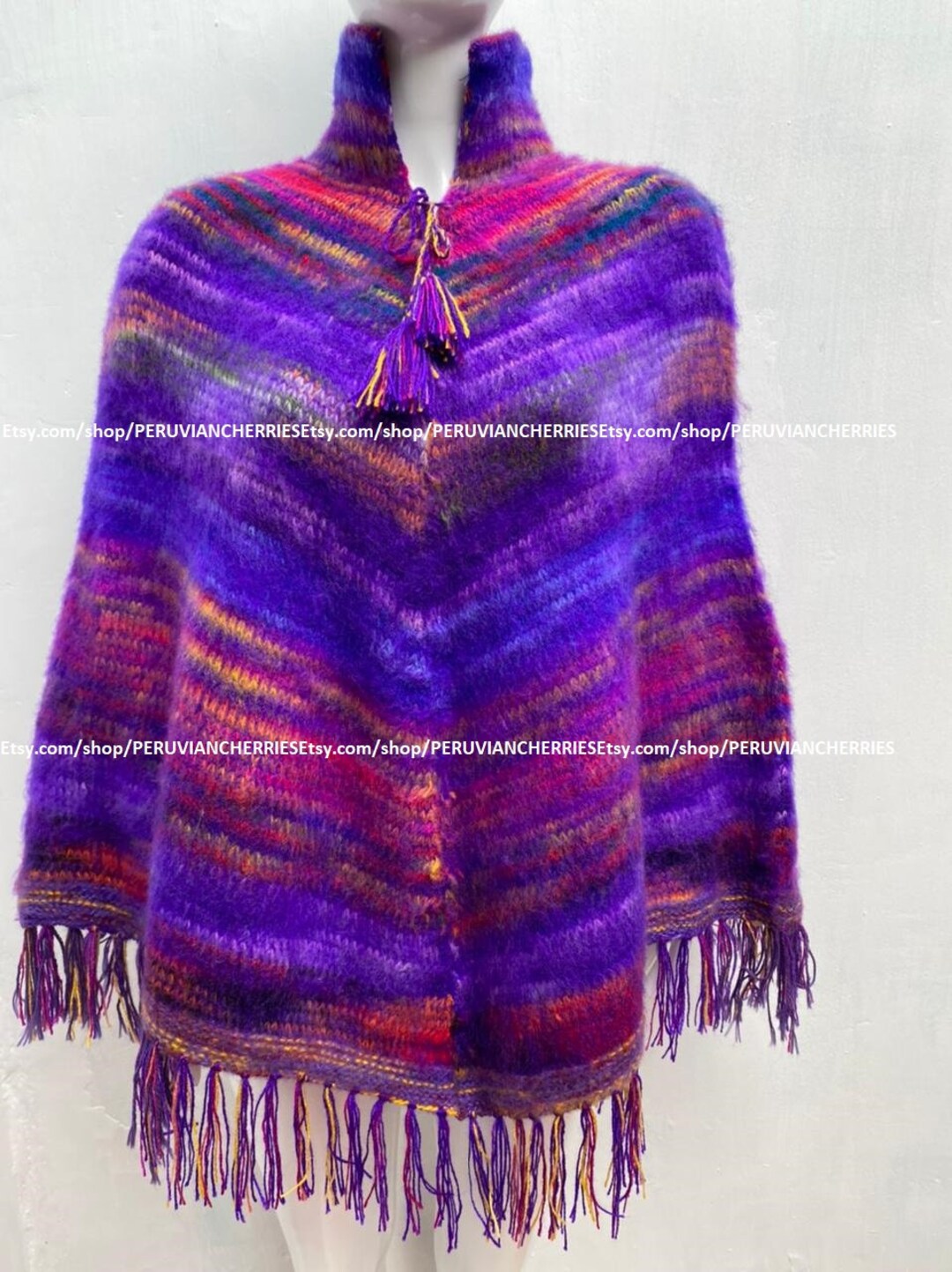 Purple Colorful Alpaca Poncho, Womens Poncho, Peruvian Poncho, Alpaca ...