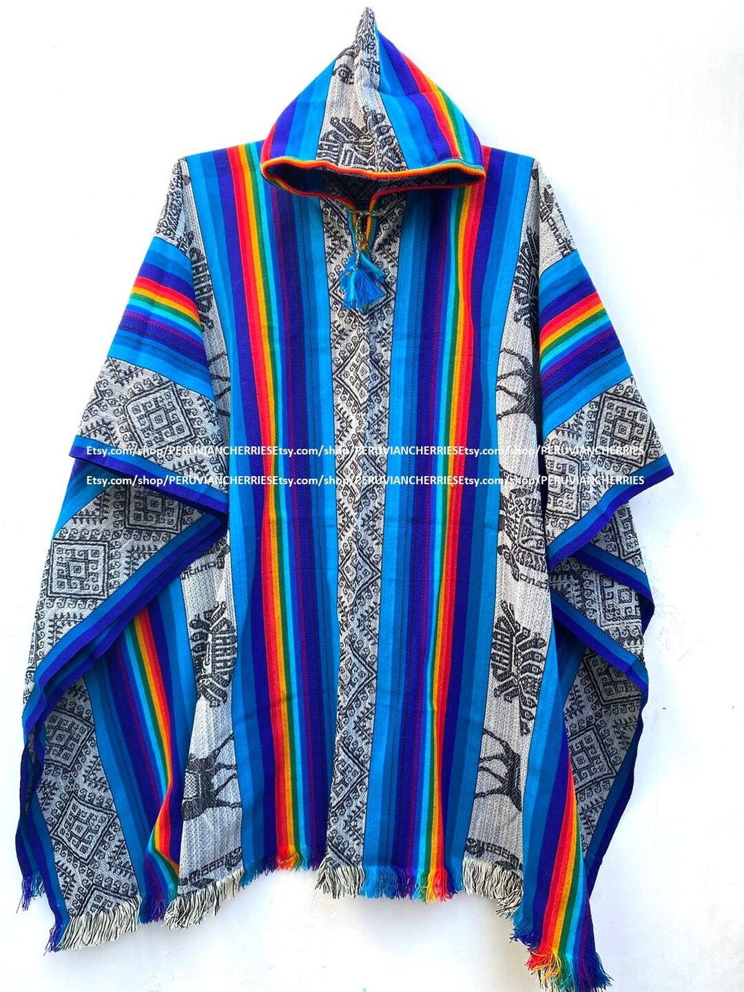 Alpaca Poncho Blue for Men and Woman, Poncho Alpaca Wool, Peru, Poncho ...