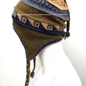 Blue With Orange Unisex Peruvian Alpaca Hat Chullo With Earflaps 100% ...