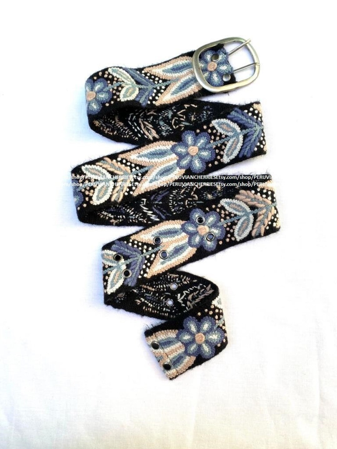Hand Embroidered Belt Floral Black With Gray Colorful Peruvian ...