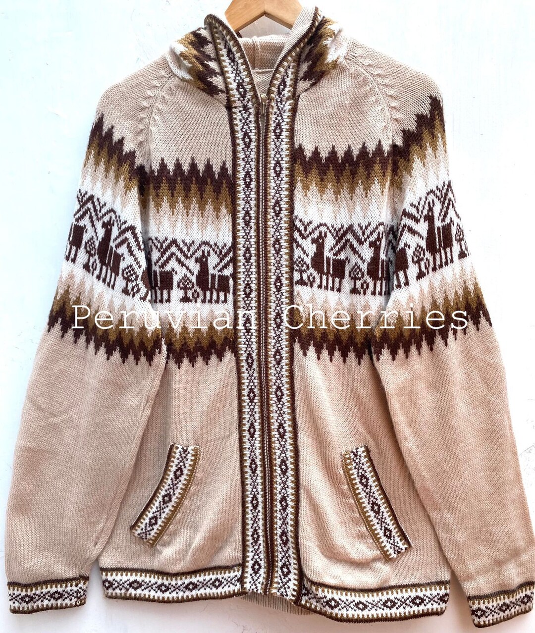 Creme Alpaca Sweater, Woman Alpaca Sweater Cardigan, Peruvian Style ...