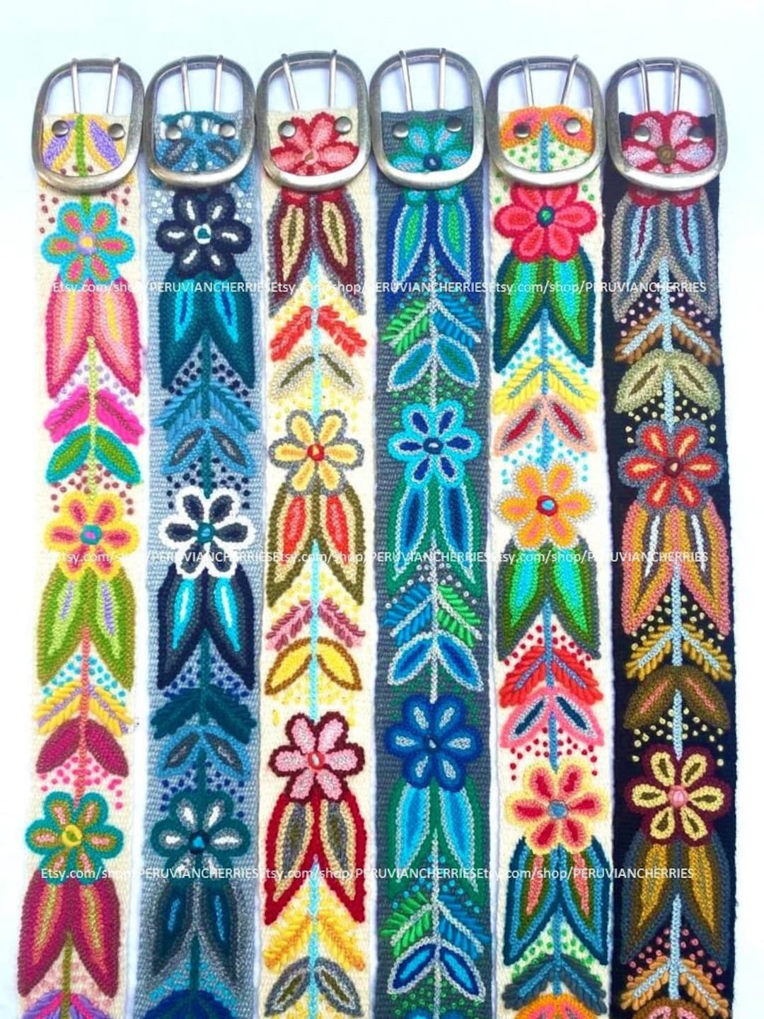 Hand Embroidered Belt Floral Colorful Peruvian Embroidered Belt Floral ...