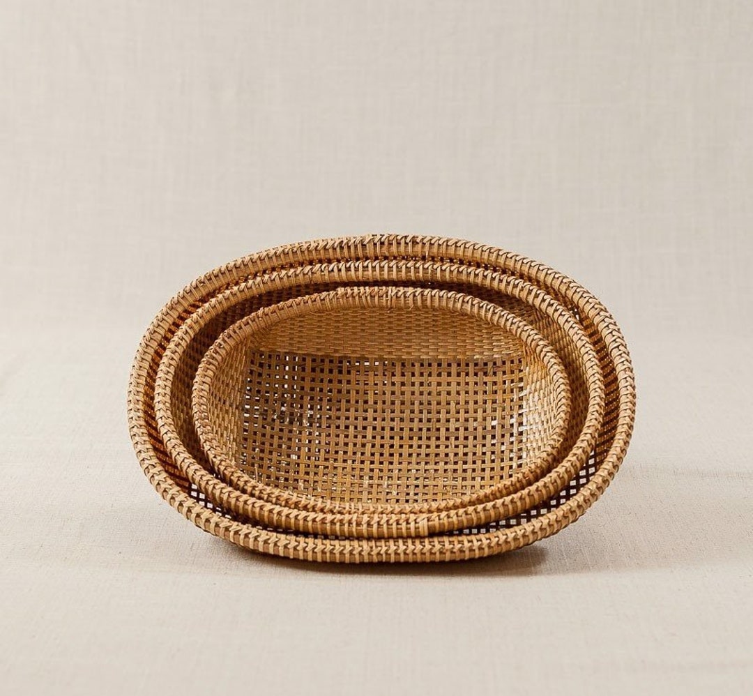 Set 3 Oval Bamboo Basket With Woven Bottom Vietnamese Handmade Bamboo ...