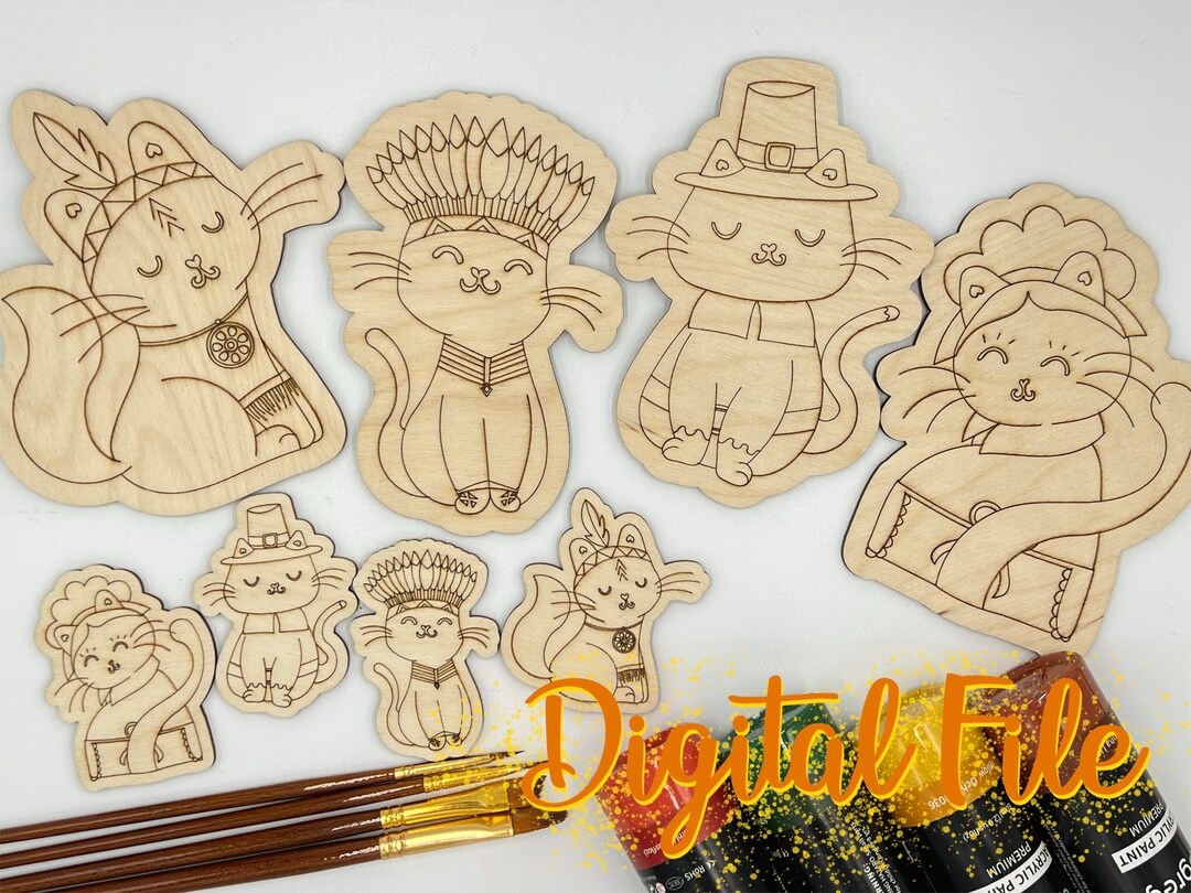 DIGITAL Fall Cats DIY Paint Kit Set | Cute Thanksgiving Pilgrim and ...