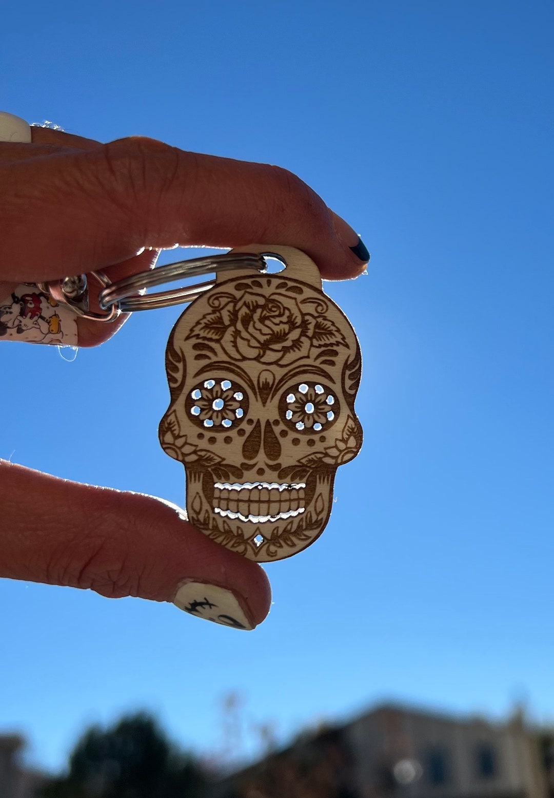 Rose Sugar Skull Keychain, Day of the Dead Key Chain, Skull Key Chain ...