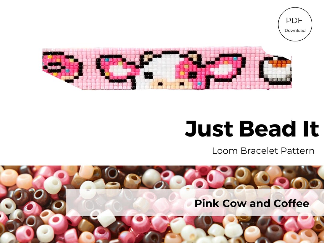 Pink Cow Coffee Loom Bracelet Pattern: Miyuki Delica Beading (PDF ...