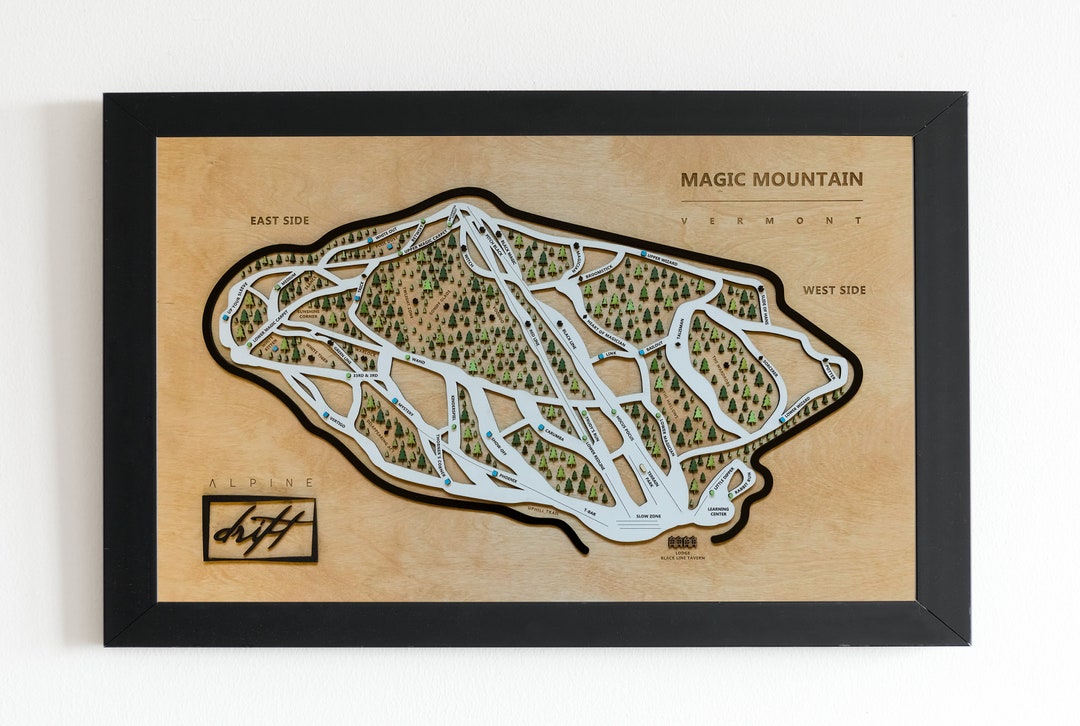 Magic Mountain Vermont Wooden Ski Map | Winter Ski House Décor | Wood ...