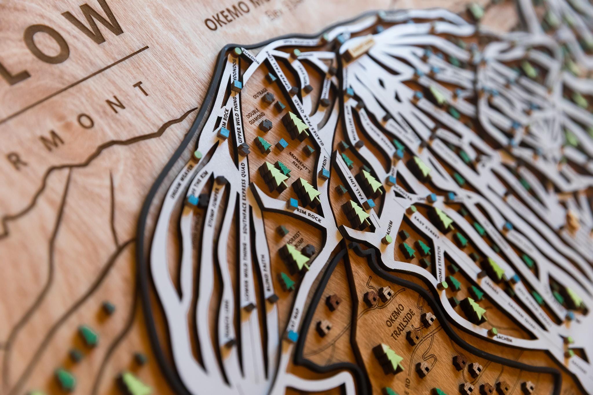 Okemo Ski Map | Layered Wooden Ski Trail Map | Vermont Mountain Art ...