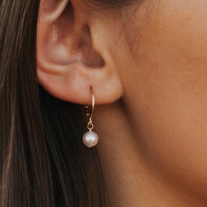 14k Gold Filled Hoop Earrings, Gold Pearl Hoop Earrings, Bridesmaid Gift, Small Pearl Hoops ...