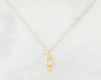 Female Symbol Charm Necklace Sterling Silver or Gold Filled | Etsy