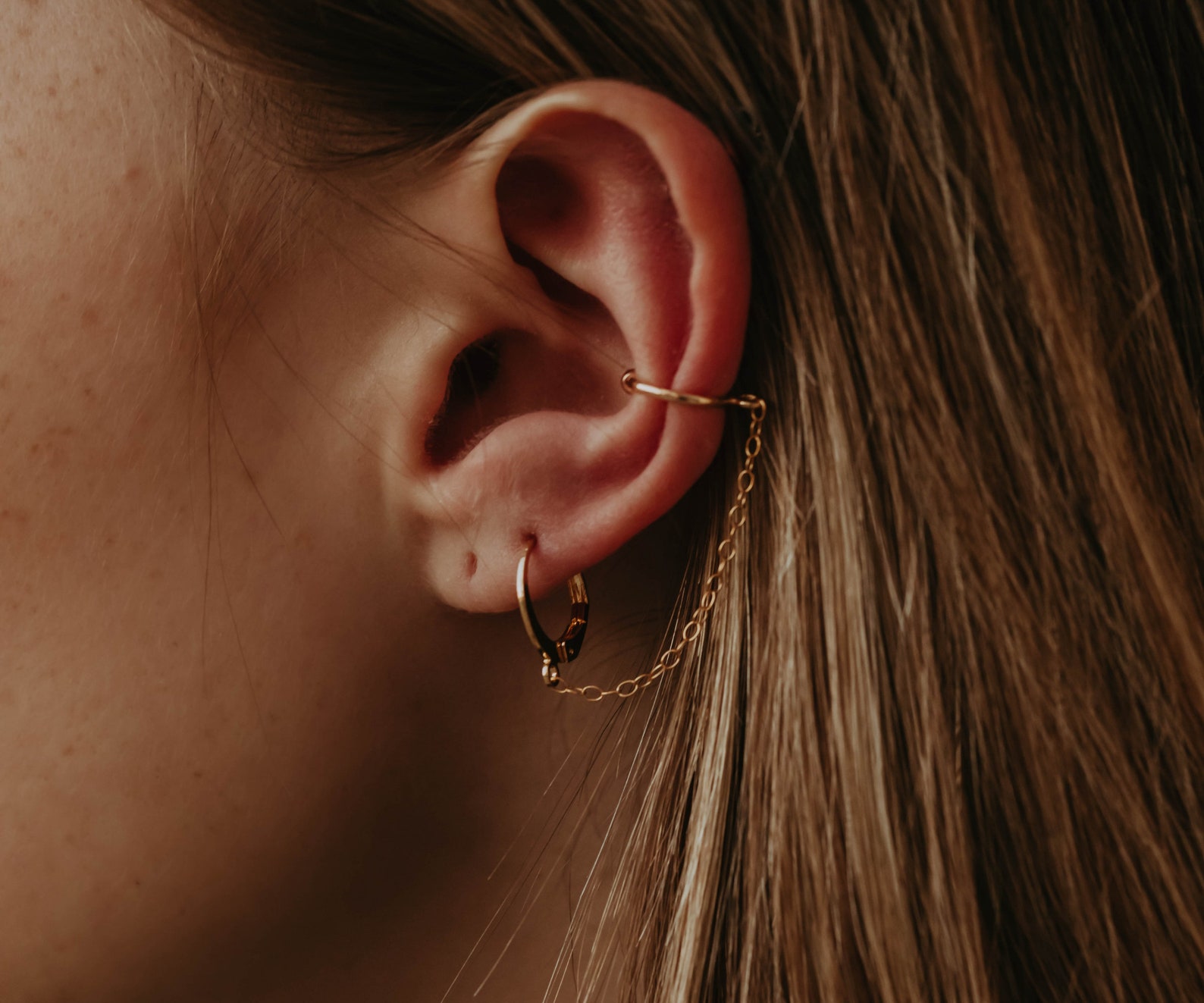 Chain Hoop Earring With Ear Cuff Huggie Hoop Earrings Gold - Etsy