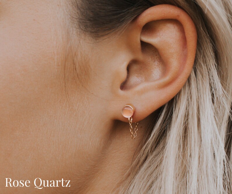 Gemstone Chain Earrings Stud Earrings Chain Loop Studs - Etsy