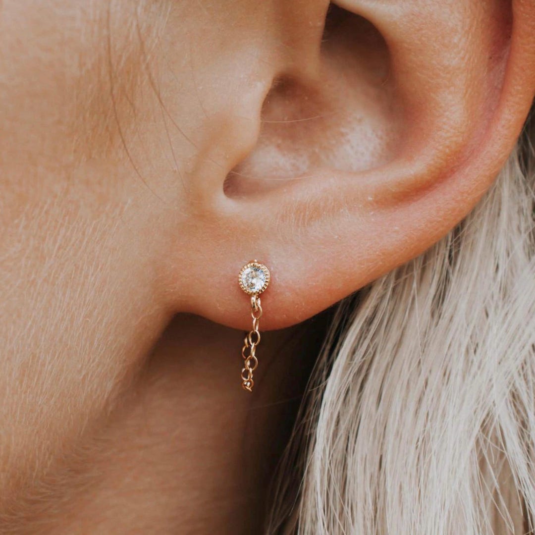 Chain Earrings, Gold Chain Loop Stud, Diamond Chain Earrings ...
