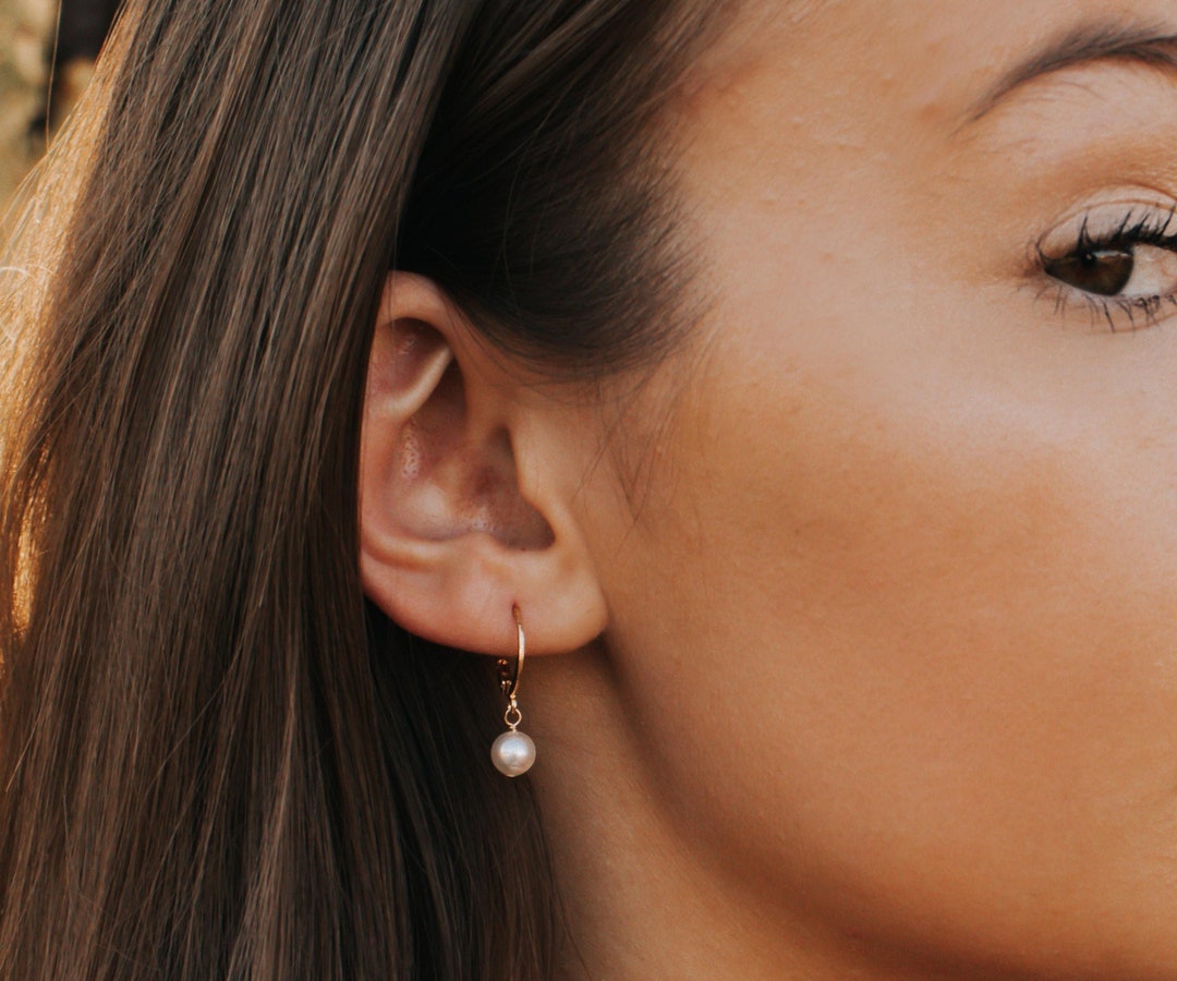 Pearl Hoop Earrings Small Pearl Hoops Gold Mini Hoops With - Etsy