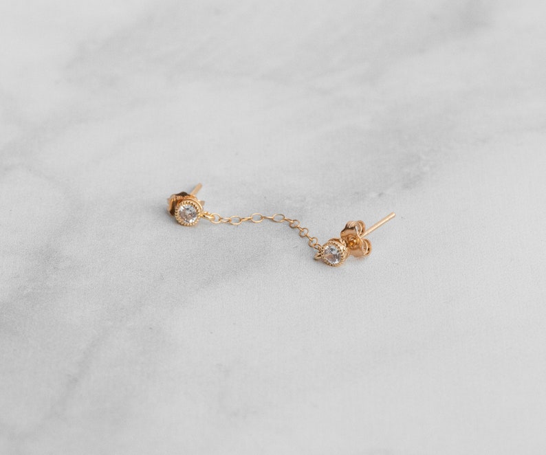 Double Piercing Earring Chain Dainty Chain CZ Double Stud - Etsy