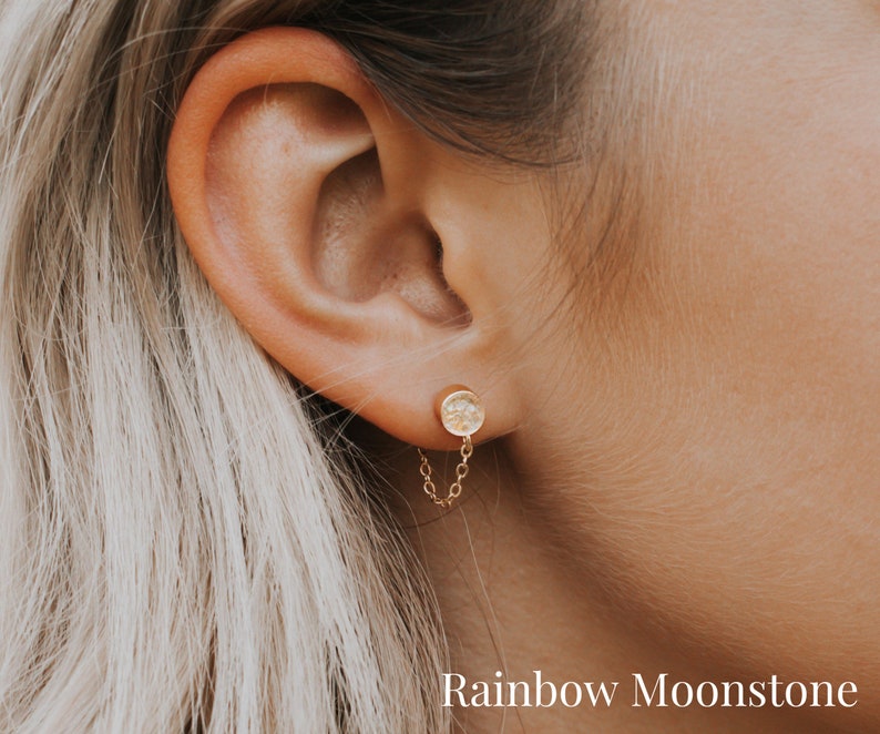 Gemstone Chain Earrings Stud Earrings Chain Loop Studs - Etsy