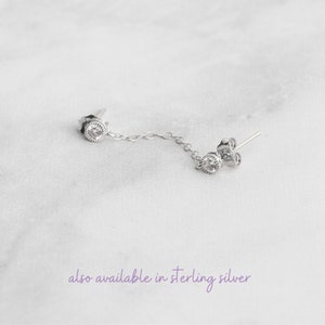 Double Piercing Earring Chain, Dainty Chain CZ Double Stud Earrings ...