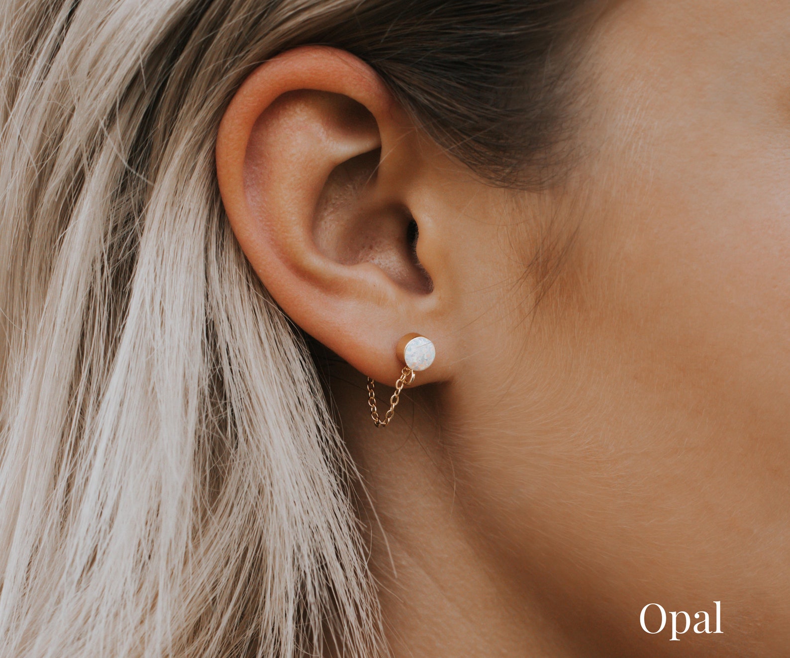 Gemstone Chain Earrings Stud Earrings Chain Loop Studs - Etsy