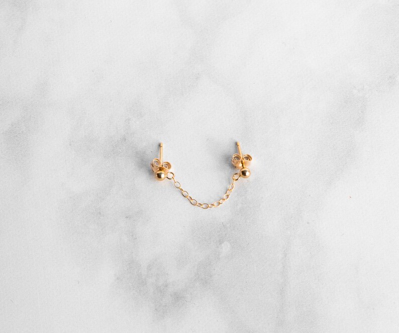 Double Piercing Earring Chain Dainty Chain Double Stud - Etsy